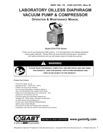Gast DOA-P704 Operation & Maintenance Manual | Manualzz