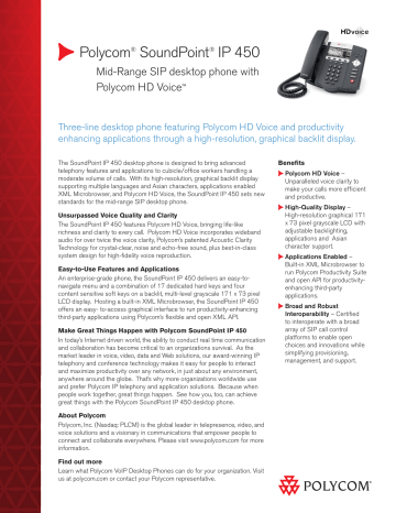 Polycom SoundPoint IP 450 Datasheet | Manualzz