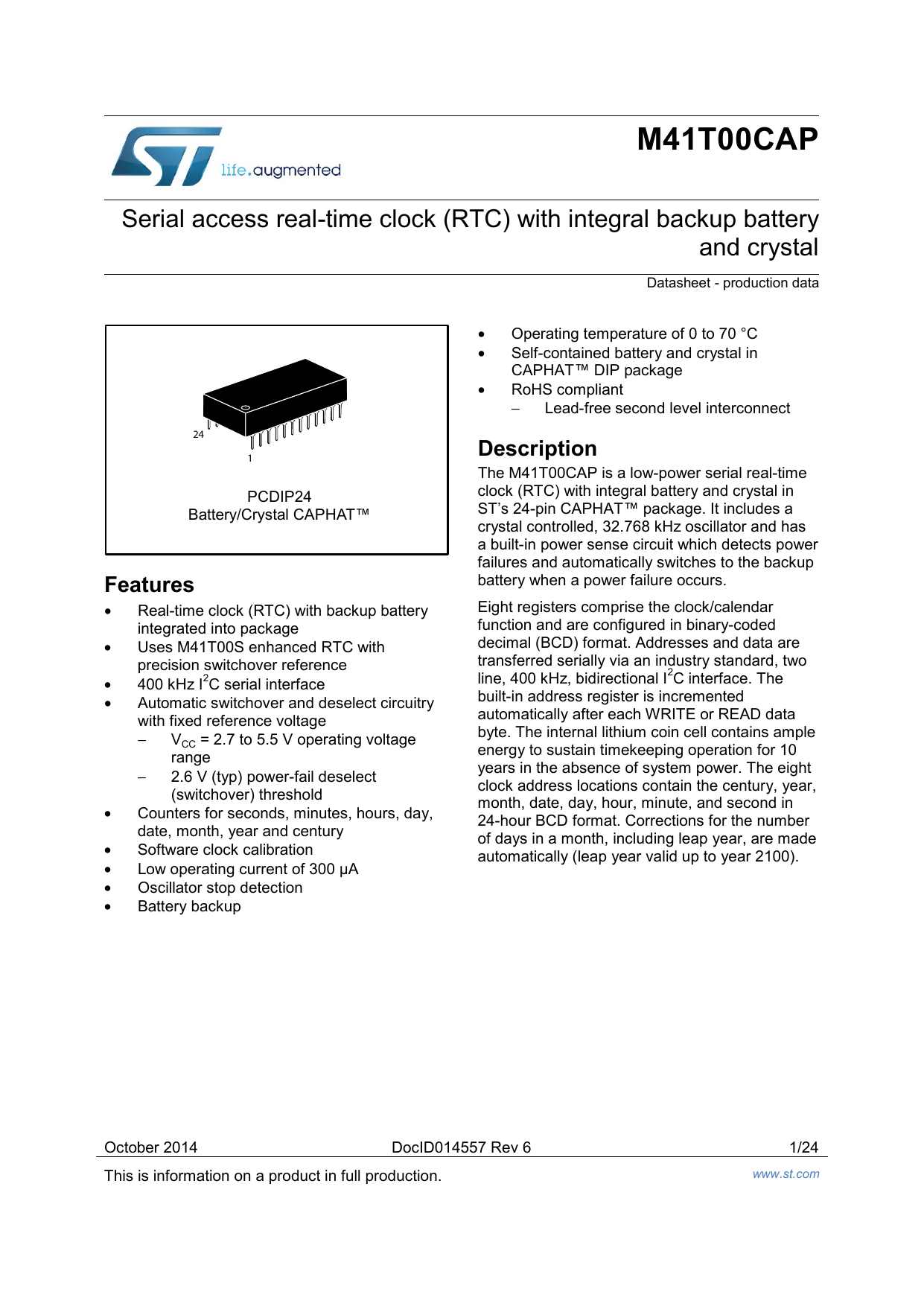 STMicroelectronics M41T00CAP Datasheet | Manualzz