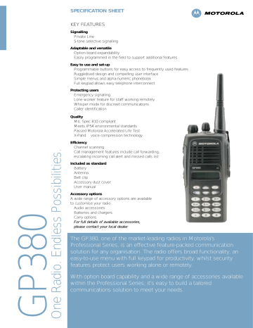Motorola GP380 Series Specifications | Manualzz