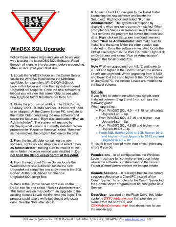 WinDSX SQL Upgrade Instructions | Manualzz