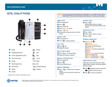 Mitel 5330e IP Phone Quick Reference Guide | Manualzz