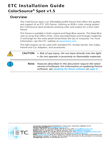 ETC ColorSource Spot Installation Guide | Manualzz
