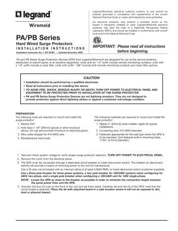 Legrand PA & PB Series Hard Wired Surge Protectors Installation ...
