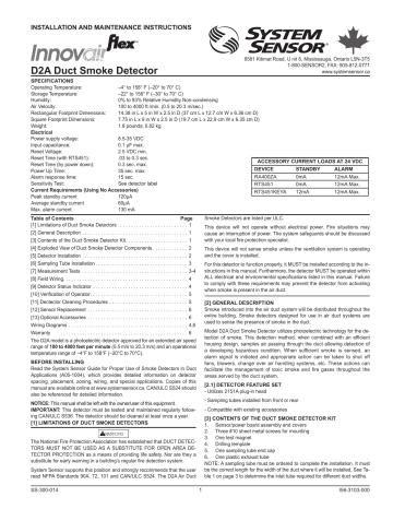 InnovAirFlex D2A Duct Smoke Detector Installation and Maintenance ...