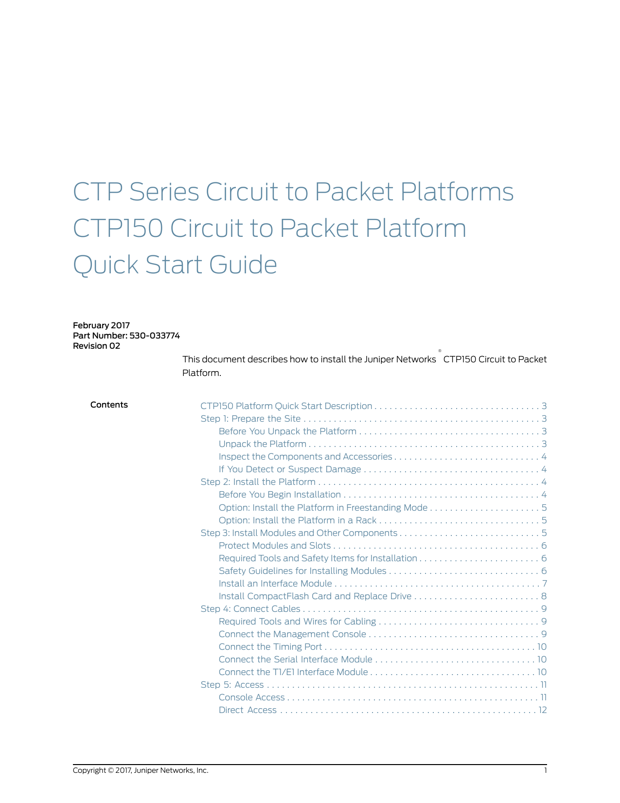 Juniper CTP150 Quick Start | Manualzz
