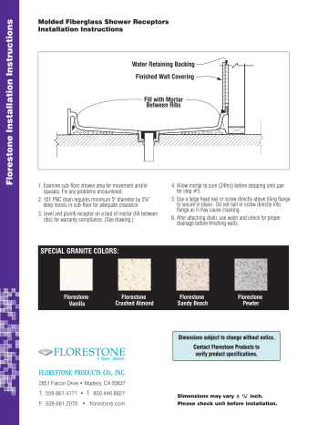 Florestone 42421BO Shower Receptor Installation manual | Manualzz