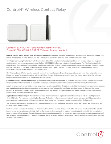 Control4 Wireless Contact Relay Data Sheet | Manualzz