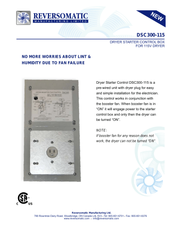 Reversomatic DSC300-115 Dryer Starter Control User Manual | Manualzz