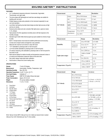 Traceable 4332 Weather Measuring Instrument Owner's Manual | Manualzz