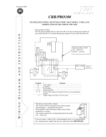 CDVI CBB Keypad Instruction manual | Manualzz
