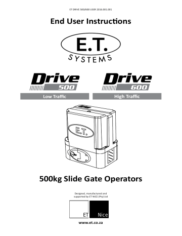 E.T. Systems Drive 600 User Instructions | Manualzz