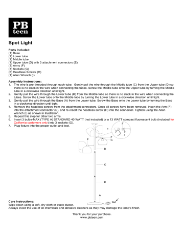 PB Teen Spotlight Floor Lamp Assembly Instructions | Manualzz