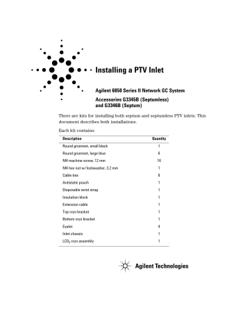 Agilent 6850 Series II PTV Inlet G3345B Installation | Manualzz