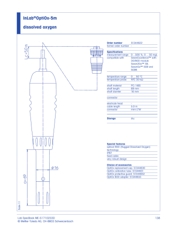 Mettler Toledo InLab® OptiOx-5m Datasheet | Manualzz