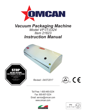 Omcan VP-IT-0324 Vacuum Packaging Machine Instruction Manual | Manualzz