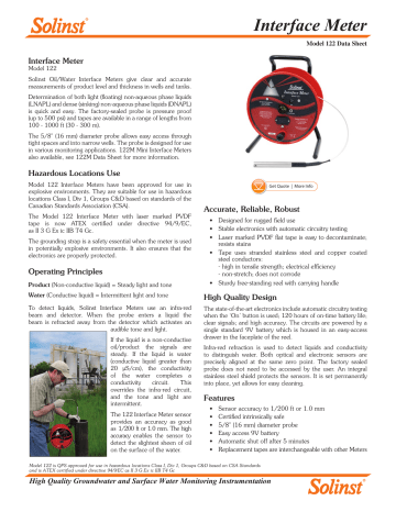 Solinst 122 Interface Meter Datasheet | Manualzz