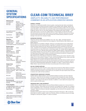 Clear-Com Intercom System Technical Brief | Manualzz