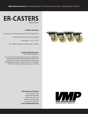 Video Mount Products ER-CASTER Rack Casters Spec Sheet | Manualzz