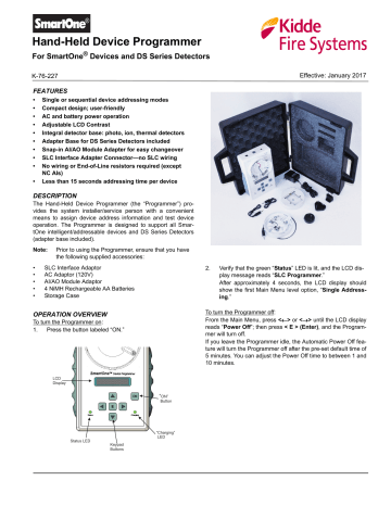 Kidde SmartOne Hand-Held Device Programmer User Manual | Manualzz