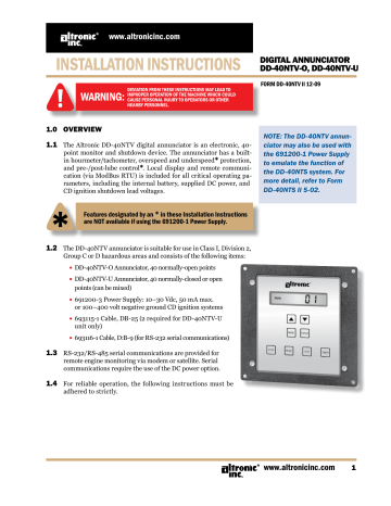 Altronic DD-40NTV-O Installation Instructions Manual | Manualzz