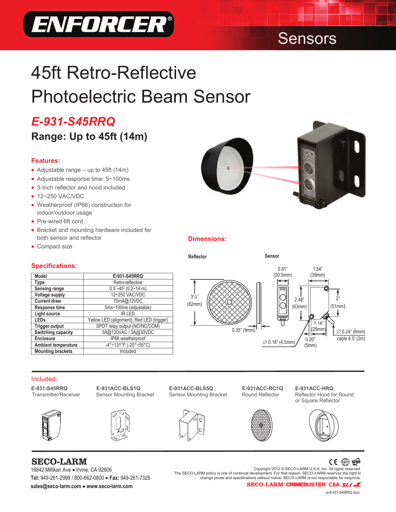 Enforcer Retro Reflective Photoelectric Beam Sensor Installation - The ...