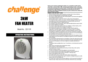 Challenge 3kW Upright Fan Heater Operating instructions | Manualzz