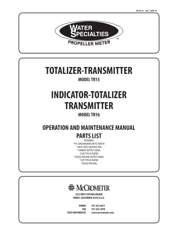 McCrometer TR15 Totalizer-Transmitter & TR16 Indicator-Totalizer ...
