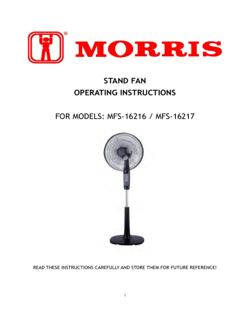 MORRIS Stand Fan MFS-16216, MFS-16217 Operating Instructions | Manualzz