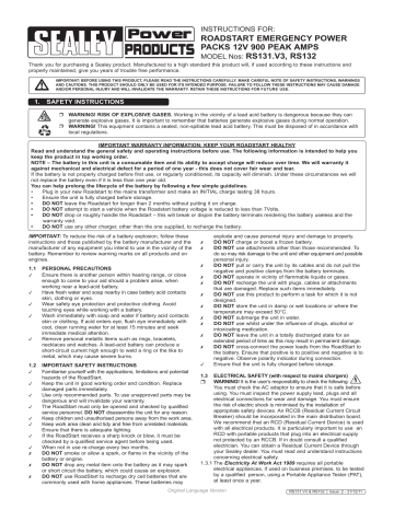 Sealey Roadstart RS131.V3, Roadstart RS132 Instructions | Manualzz