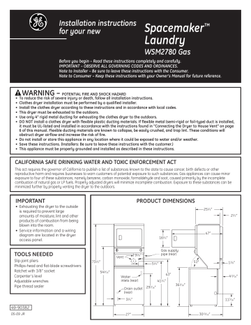 GE WSM2780 Washer/Dryer Installation instructions | Manualzz