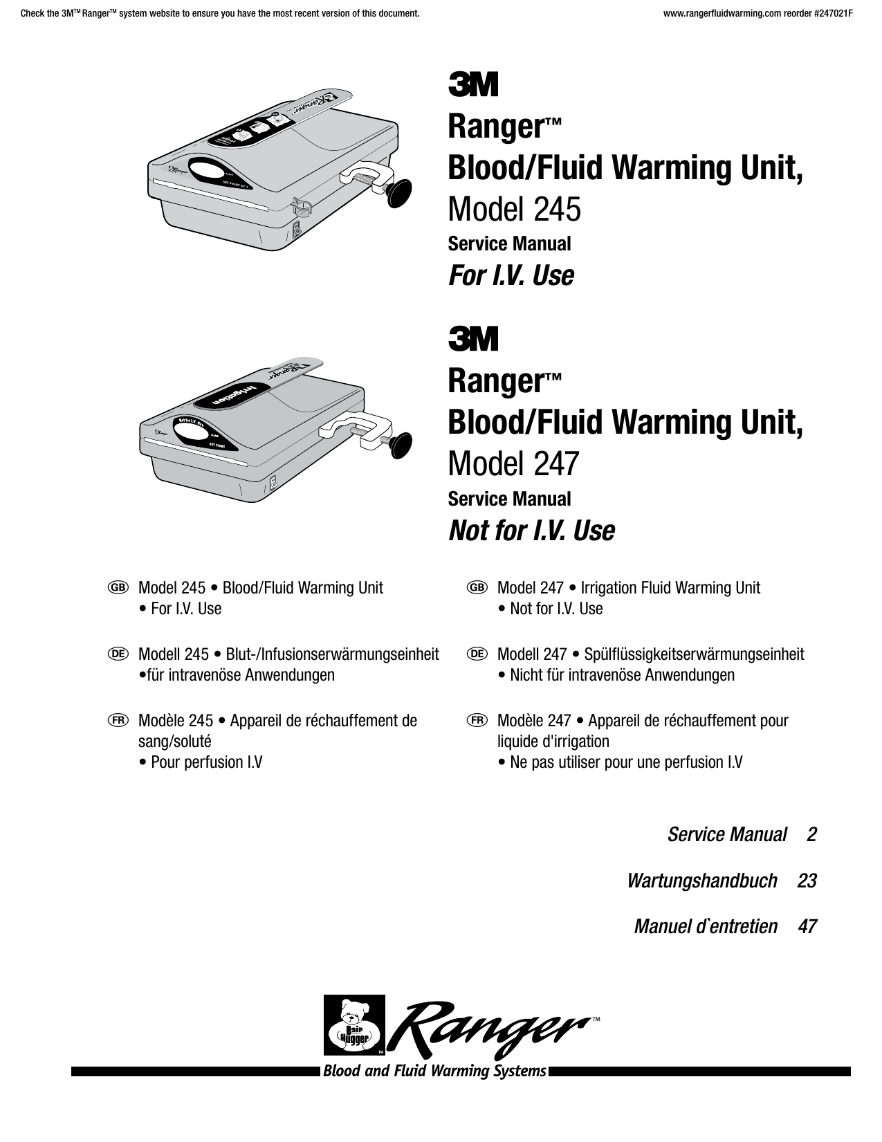 3 Ranger™ Blood/Fluid Warming Unit, Model 245 3 Ranger™ Blood | Manualzz