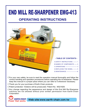 End Mill Re-Sharpener EMG-413 Operating Instructions | Manualzz