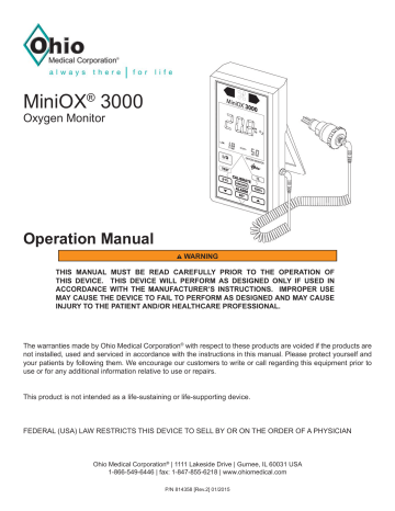 Ohio Medical MiniOX 3000 Oxygen Monitor Operation Manual | Manualzz