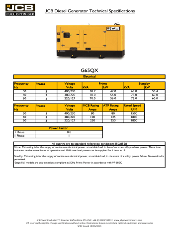 JCB G65QX Diesel Generator Technical Specifications | Manualzz
