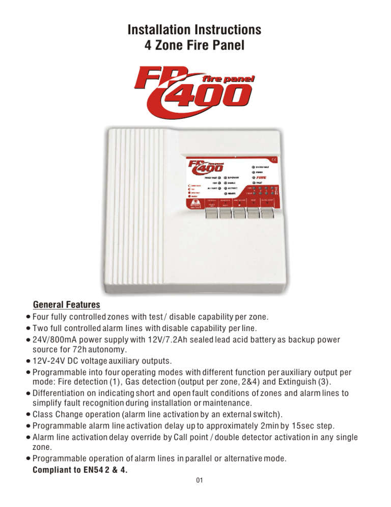 Installation Instructions 4 Zone Fire Panel | Manualzz