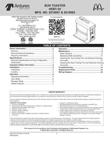 HEBT 3V Bun Toaster User Manual | Manualzz