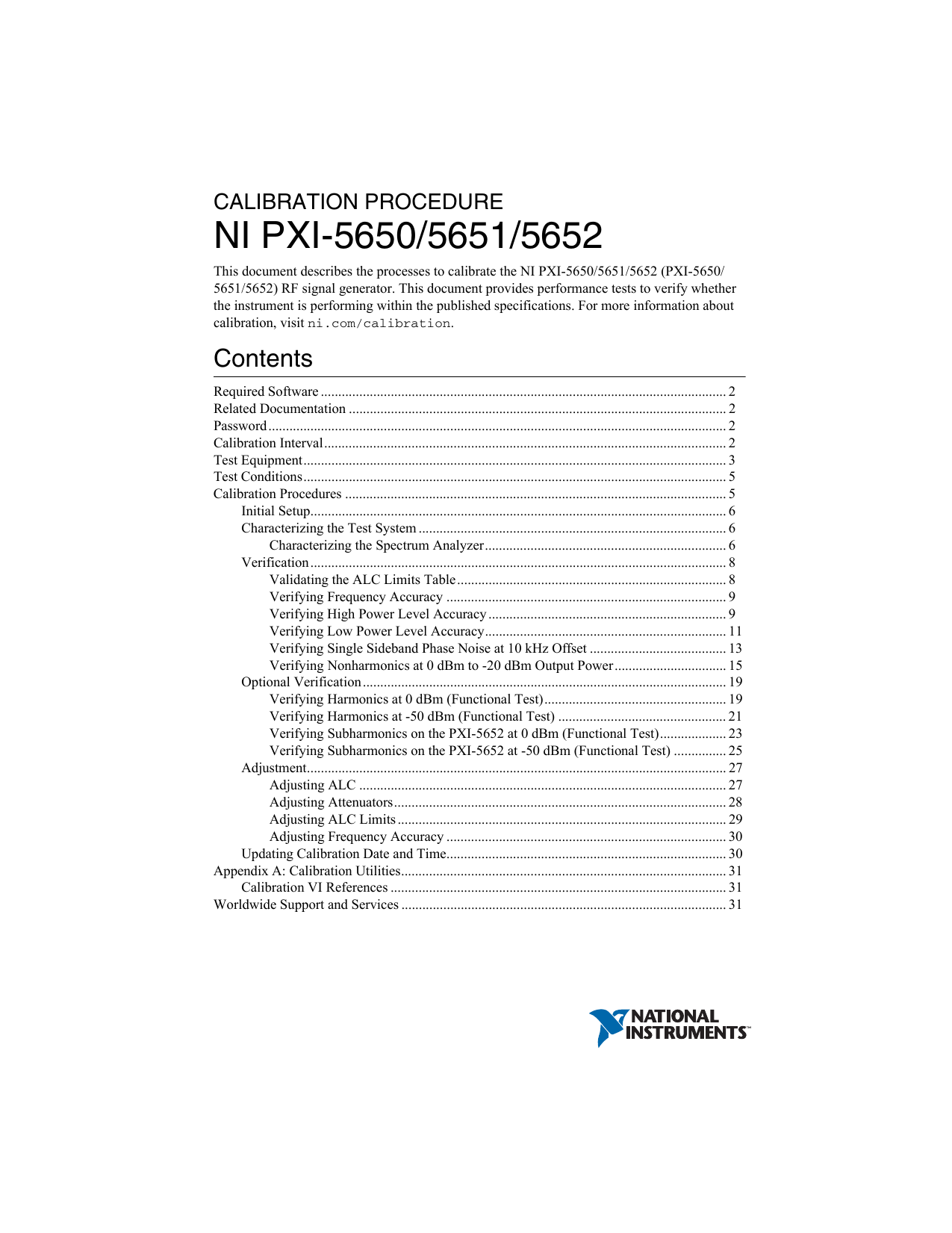 NI PXI-5650/5651/5652 Calibration Procedure | Manualzz