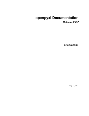 openpyxl development software Documentation 2.0.2 | Manualzz