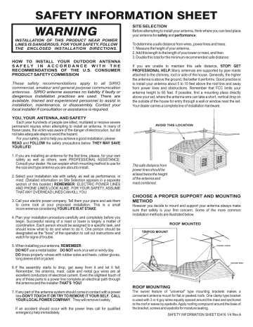 Outdoor Antenna Safety Information Sheet | Manualzz