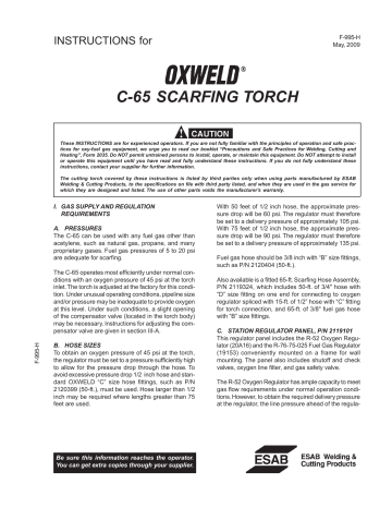 ESAB OXWELD® C-65 Scarfing Torch Troubleshooting instruction | Manualzz
