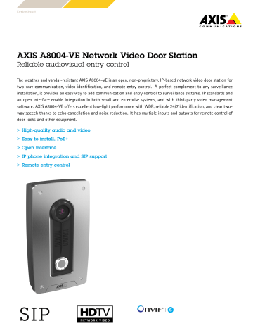 Axis A8004-VE Network Video Door Station Data Sheet | Manualzz