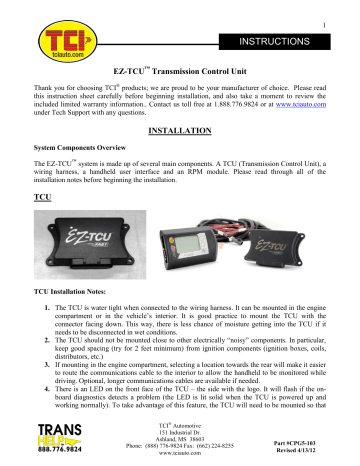 TCI EZ-TCU Transmission Control Unit Instructions | Manualzz