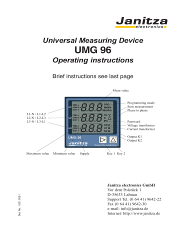 janitza UMG 96 Operating Instructions Manual | Manualzz