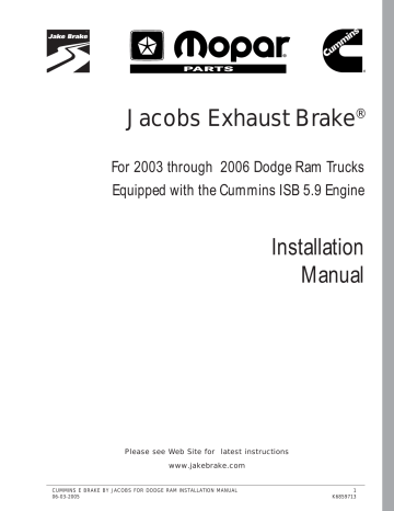 Cummins Exhaust Brake Installation Manual | Manualzz