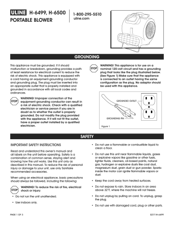 Uline Portable Blower H-6499, H-6500 User Manual | Manualzz