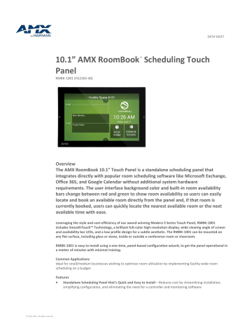 AMX RMBK-1001 scheduling panels Data Sheet | Manualzz