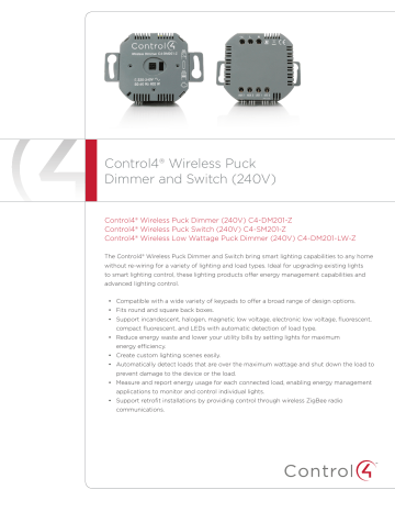 Control4 C4-DM201-Z Puck Dimmer Data Sheet | Manualzz