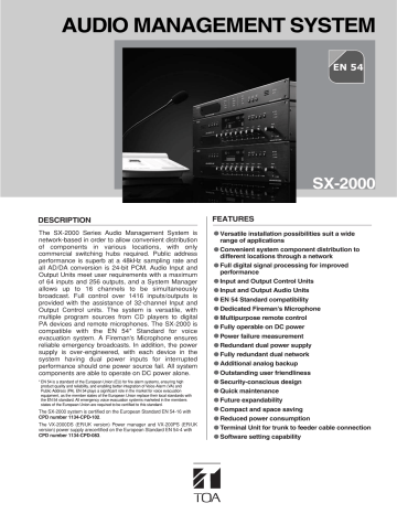 TOA SX-2000AO Specification Sheet | Manualzz
