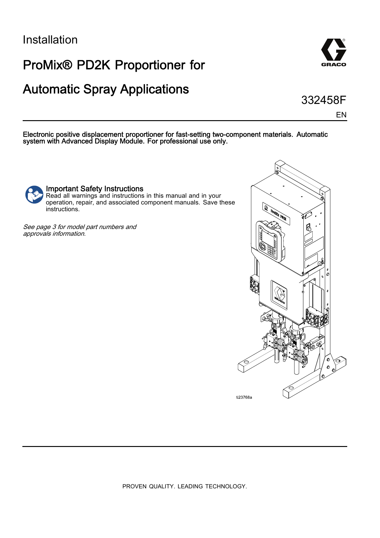 Graco 332458F, ProMix® PD2K Proportioner for Automatic Spray ...